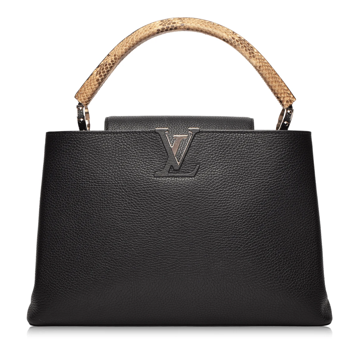 LOUIS VUITTON Black Taurillon Python Capucines MM 500009
